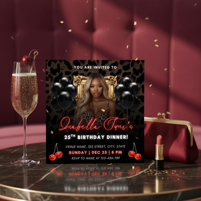 Cheetah Print Birthday Invitation, Glam Party Evite (digital Download ...