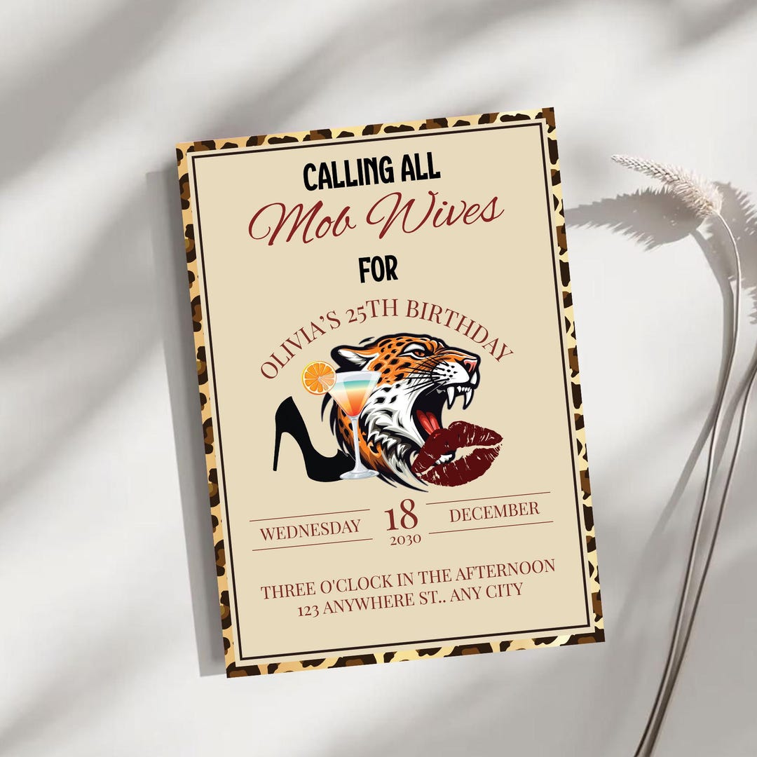 Mob Wife Birthday Invitation | Leopard Print, Las Vegas Glam (digital ...