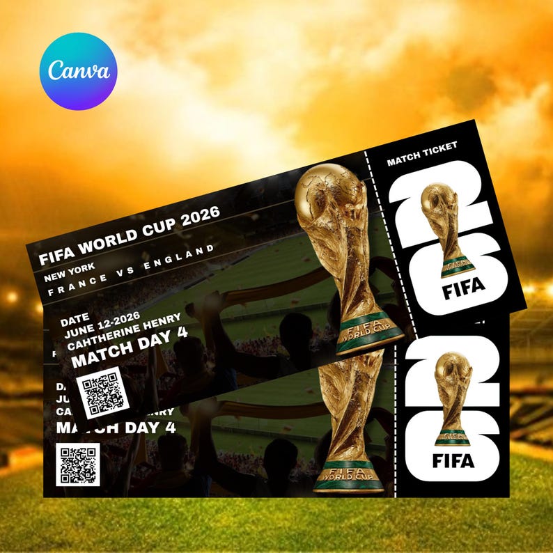 Instant Download Customizable World Cup 2026 Ticket Template, Edit in ...