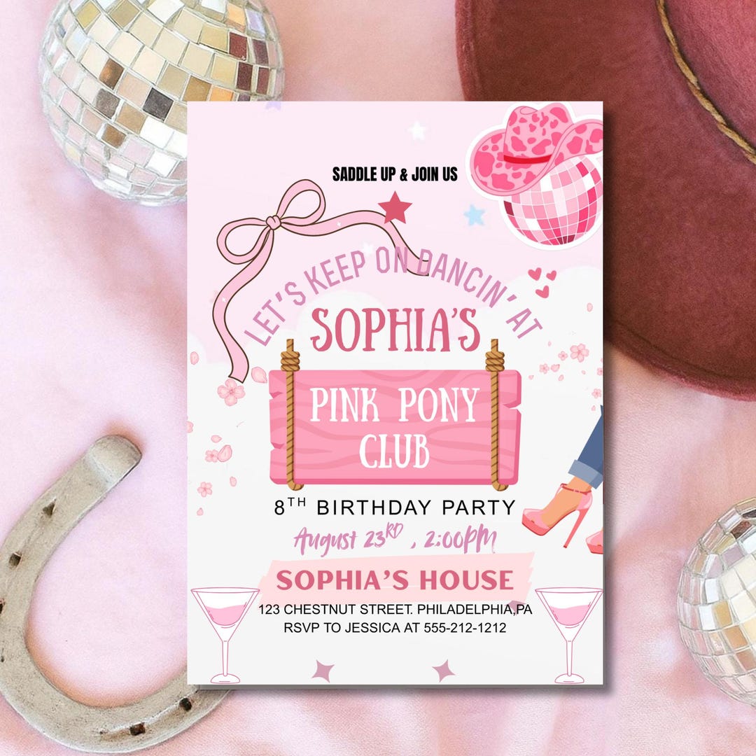 Pink Pony Cowgirl Birthday Invitation: Editable Canva Template (digital ...