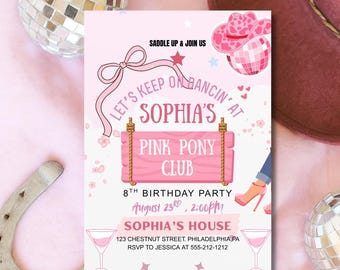 Pink Pony Birthday Invitation: Cowgirl Party, Editable Canva Template ...
