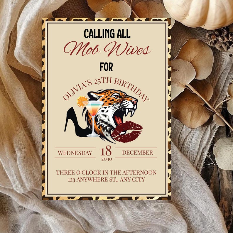Mob Wife Birthday Invitation | Leopard Print, Las Vegas Glam (digital ...