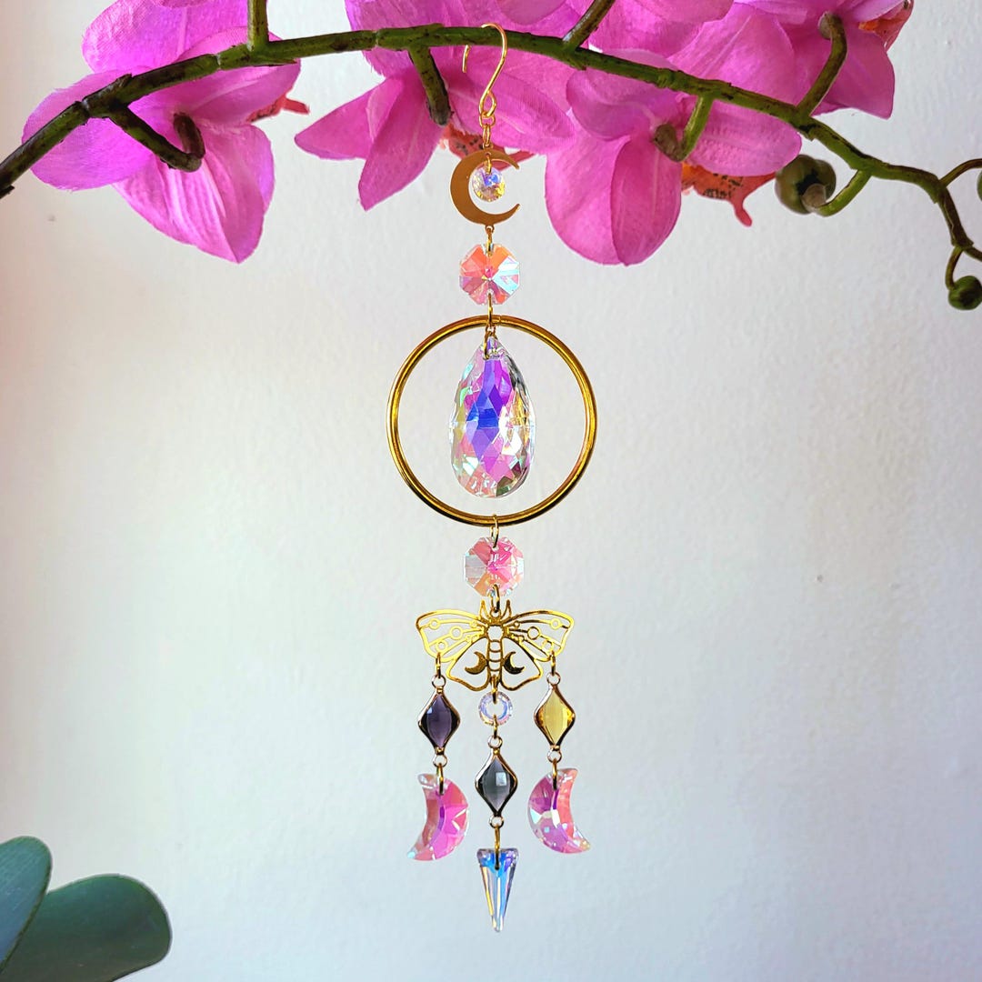 Nonbinary Moth Suncatcher, Prismatic Glass Beads, Rainbow Maker - Etsy