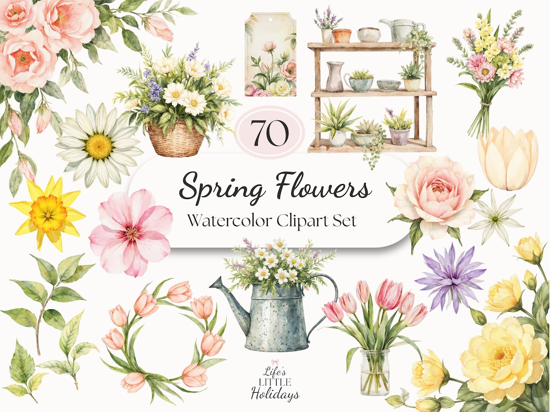 Spring Flowers Watercolor Clipart Set | Botanical Floral Pngs, Garden ...