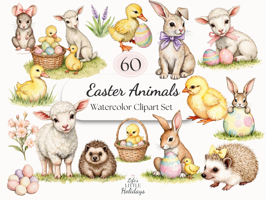 Easter Animals Watercolor Clipart Set | Easter Pngs, Cute Baby Animals ...