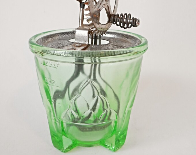 Vintage Green Depression Glass Hand Mixer Egg Beater - Etsy