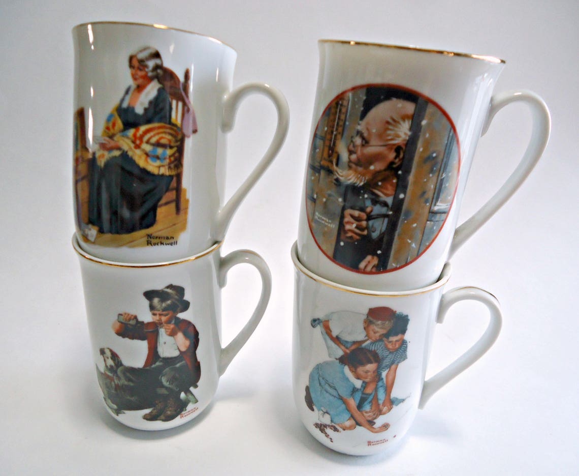 4 Norman Rockwell Mugs Vintage Cups 1980's - Etsy