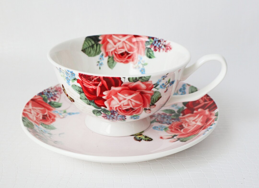 Vintage Teacup & Saucer Roses Sampson Stechcol Gracie Bowl China - Etsy