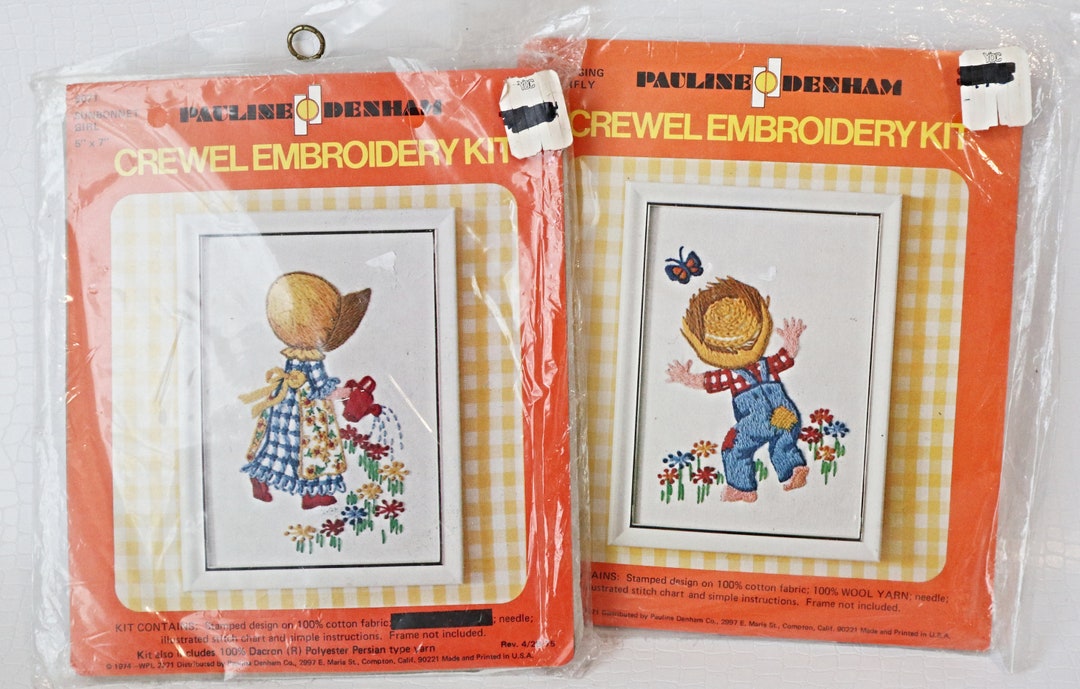 2 Vintage Crewel Embroidery Kits Boy & Girl Pauline Denham - Etsy