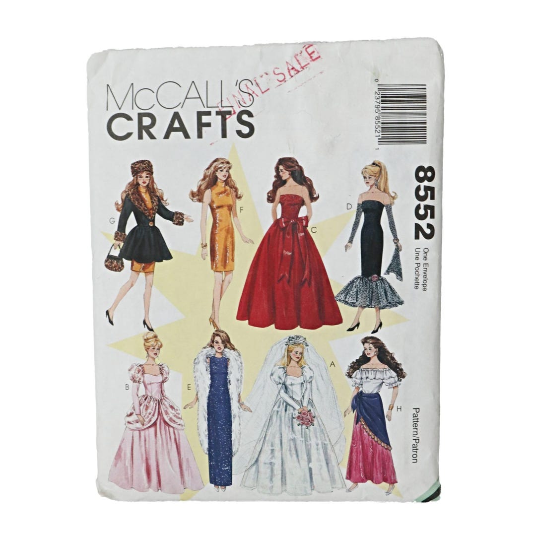 Mccall's 8552 Sewing Pattern Barbie Dresses Sewing Fashion Doll Wedding ...