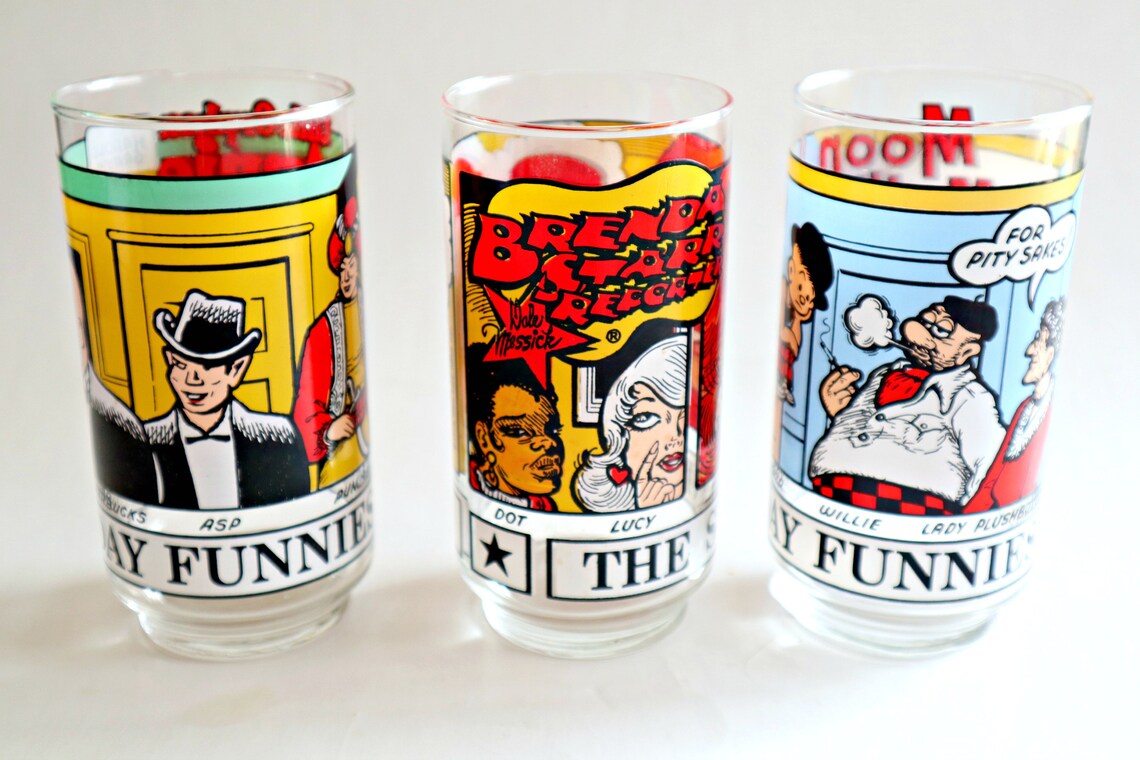 3 Vintage Sunday Funnies Promo Glasses Drinking Glass Orphan - Etsy