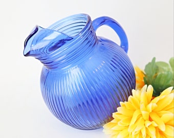 Blue Glass Pitcher | Etsy