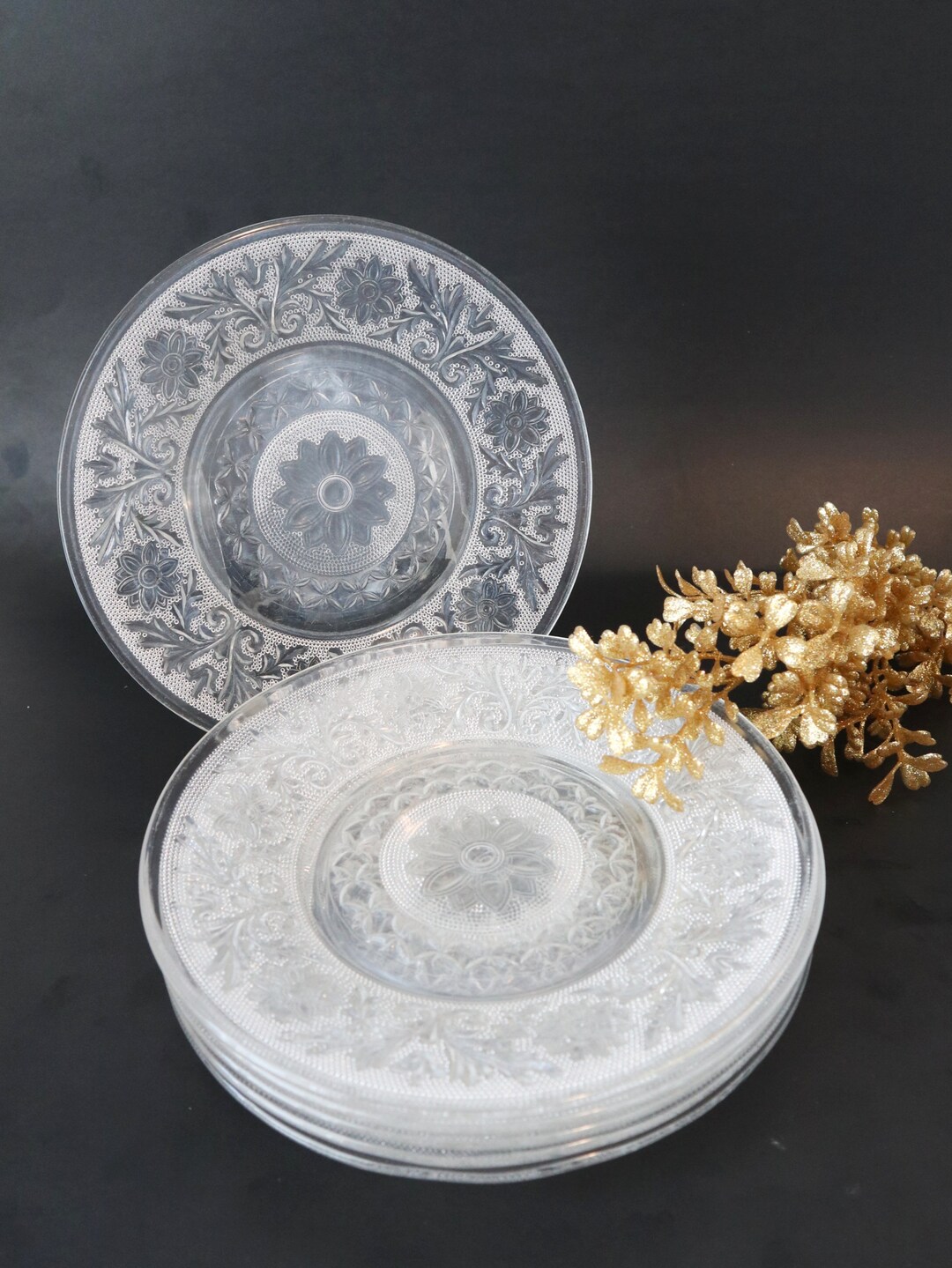 6 Vintage Sandwich Clear Bread & Butter Plates Side Plate Anchor ...