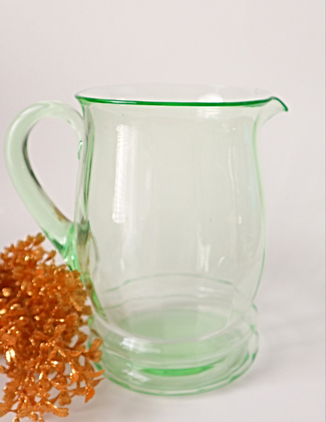Vintage Uranium Glass Green Depression Glass Dogwood Pitcher Blank ...