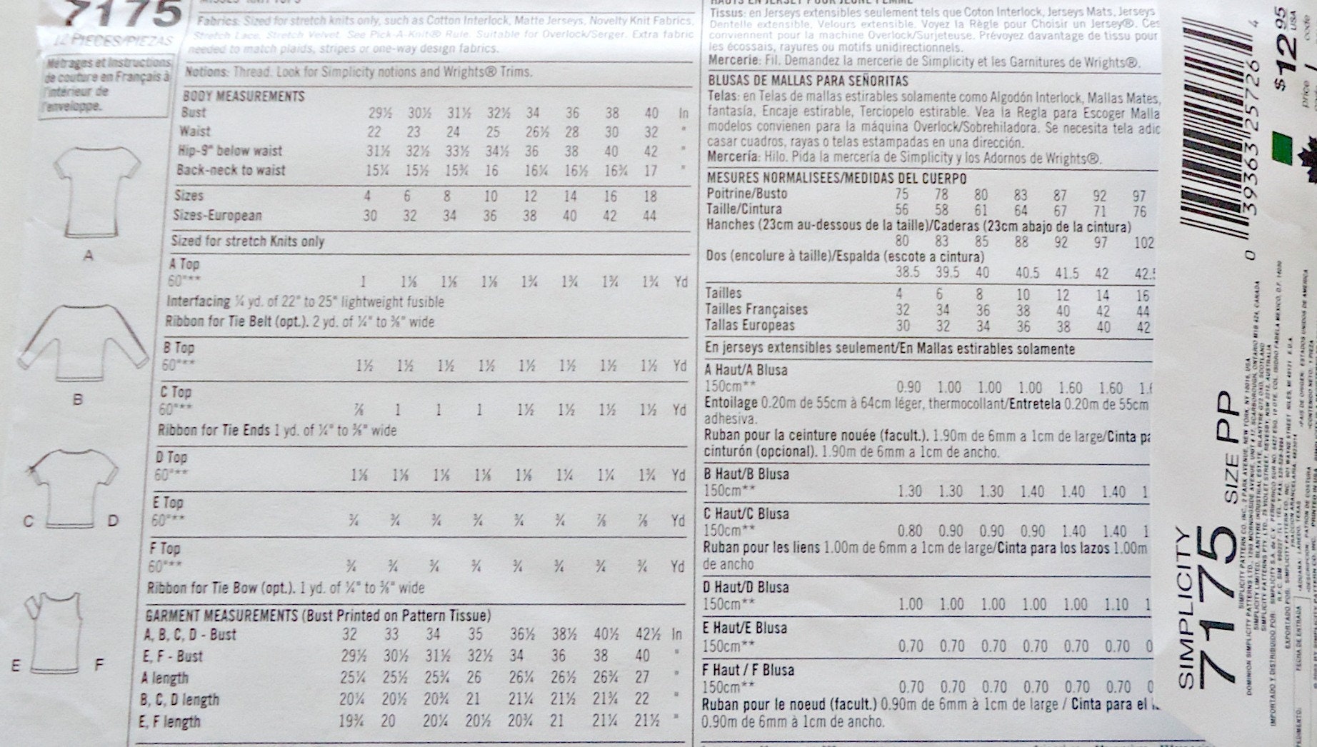 Simplicity 7175 Sewing Pattern Misses' Knit Tops 6 Styles - Etsy