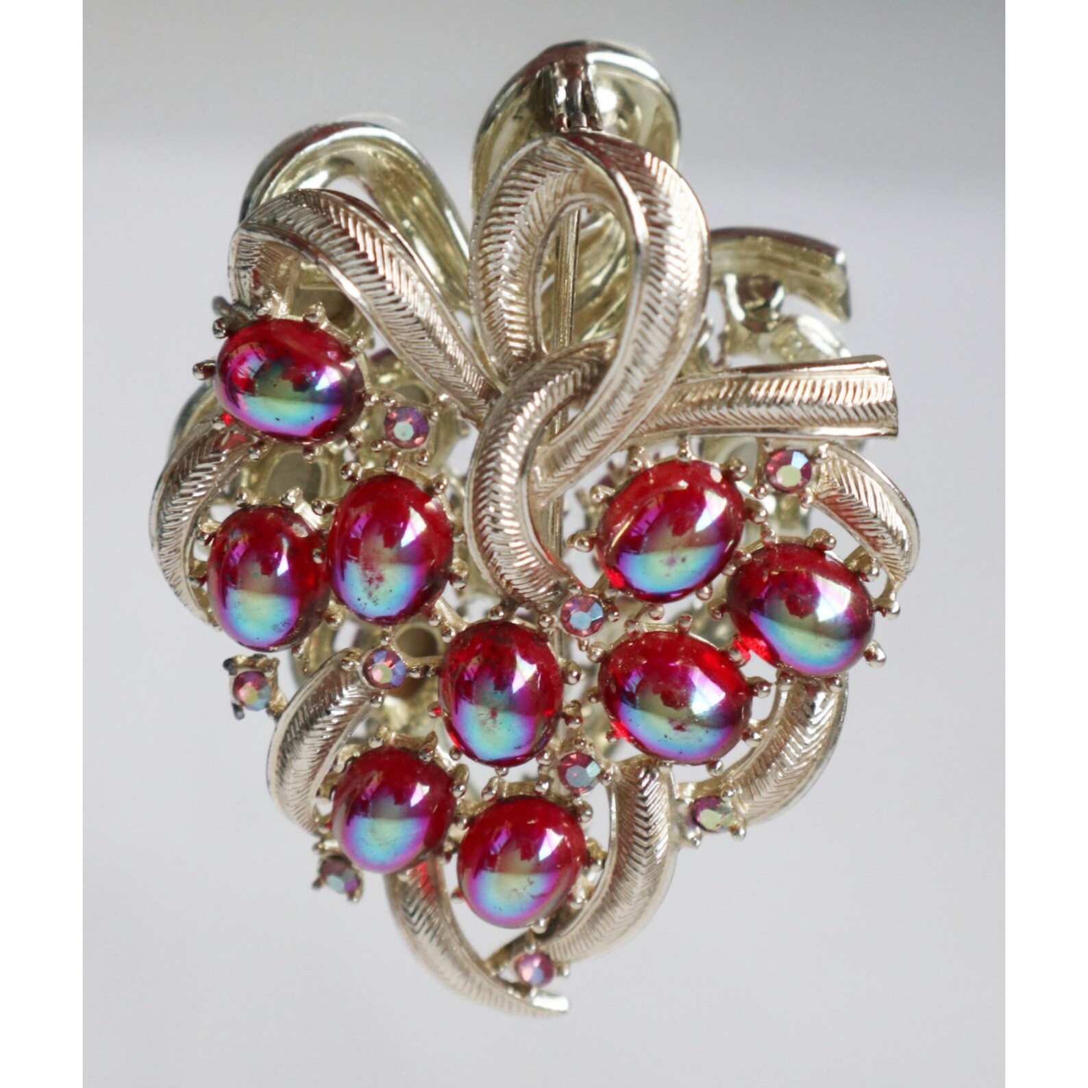 Vintage Coro Brooch Pin Mid Century Modern Red Glass Silver Tone - Etsy