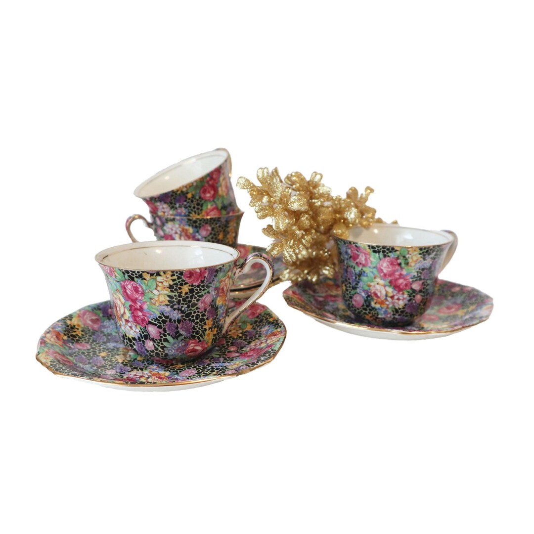 4 Royal Winton Grimwades Chintz Hazel Tea Cup & Saucer Floral Porcelain ...