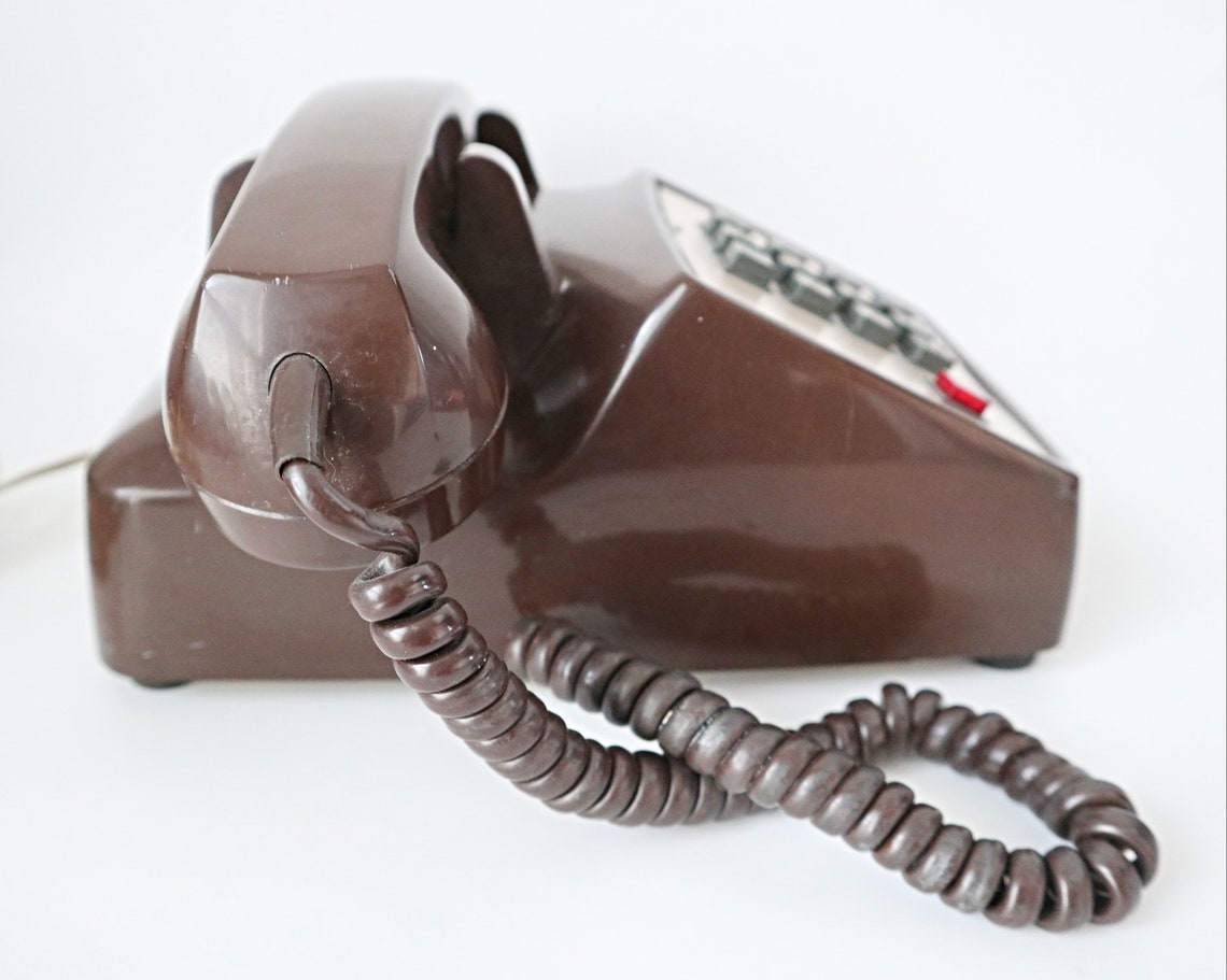 Vintage Brown Push Button Desk Phone Retro Touch Tone - Etsy