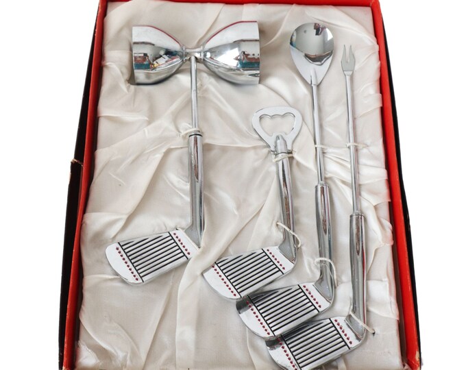Vintage Bar Tools Golf Club Bar Set Cocktail Barware Mid Century 1950's ...