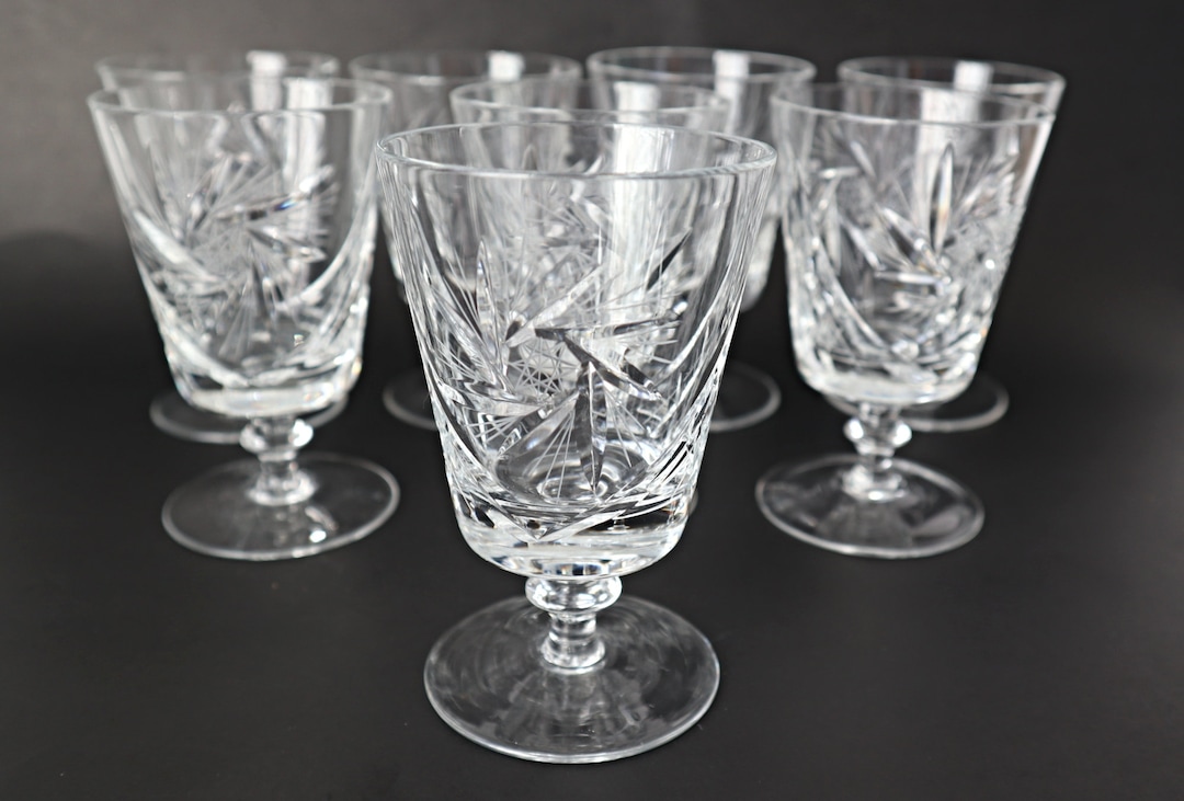 8 Pinwheel Crystal Wine Glasses Stems Goblets Vintage Barware - Etsy