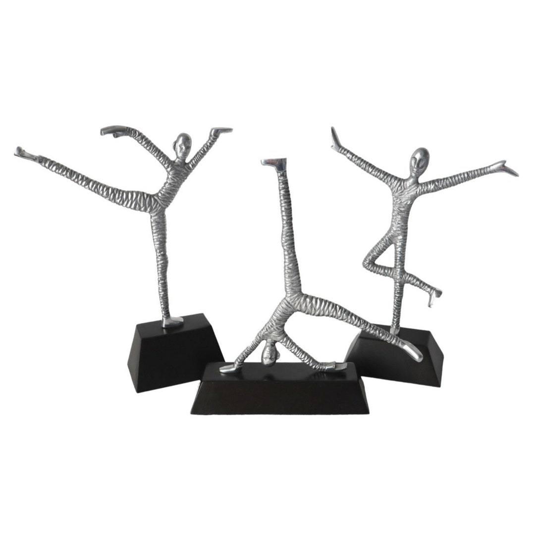3 Vintage HTF Minimalist Metal Art Sculptures Yoga Gymnastic Pose 1960 ...
