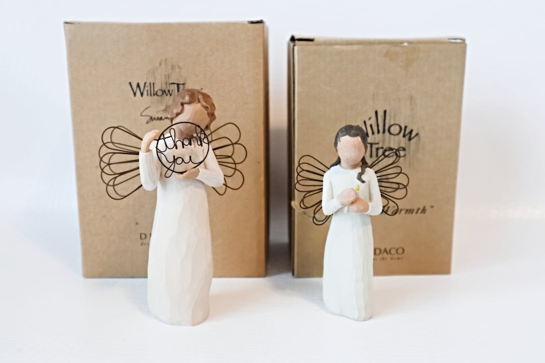 2 Vintage Willow Tree Angel Figurines With Box Angel of Hope Thank You ...
