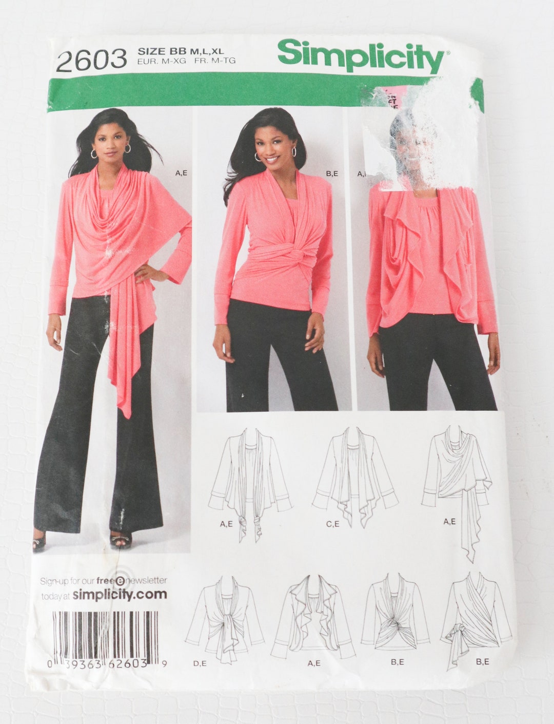 Vintage Simplicity 2603 Sewing Pattern Misses' Knit Top & Cardi-wrap ...