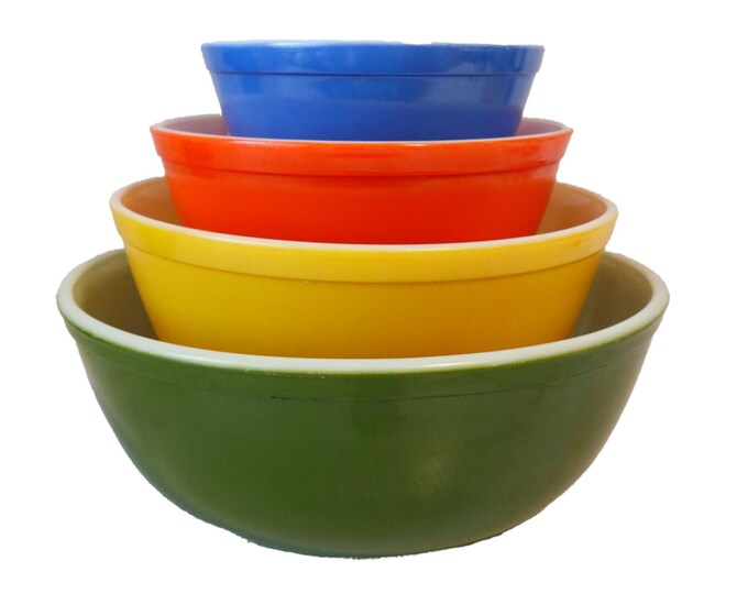 Rare PYREX REVERSE Primary Colors Full 4 Piece Set Mixing Bowls - 401 ...