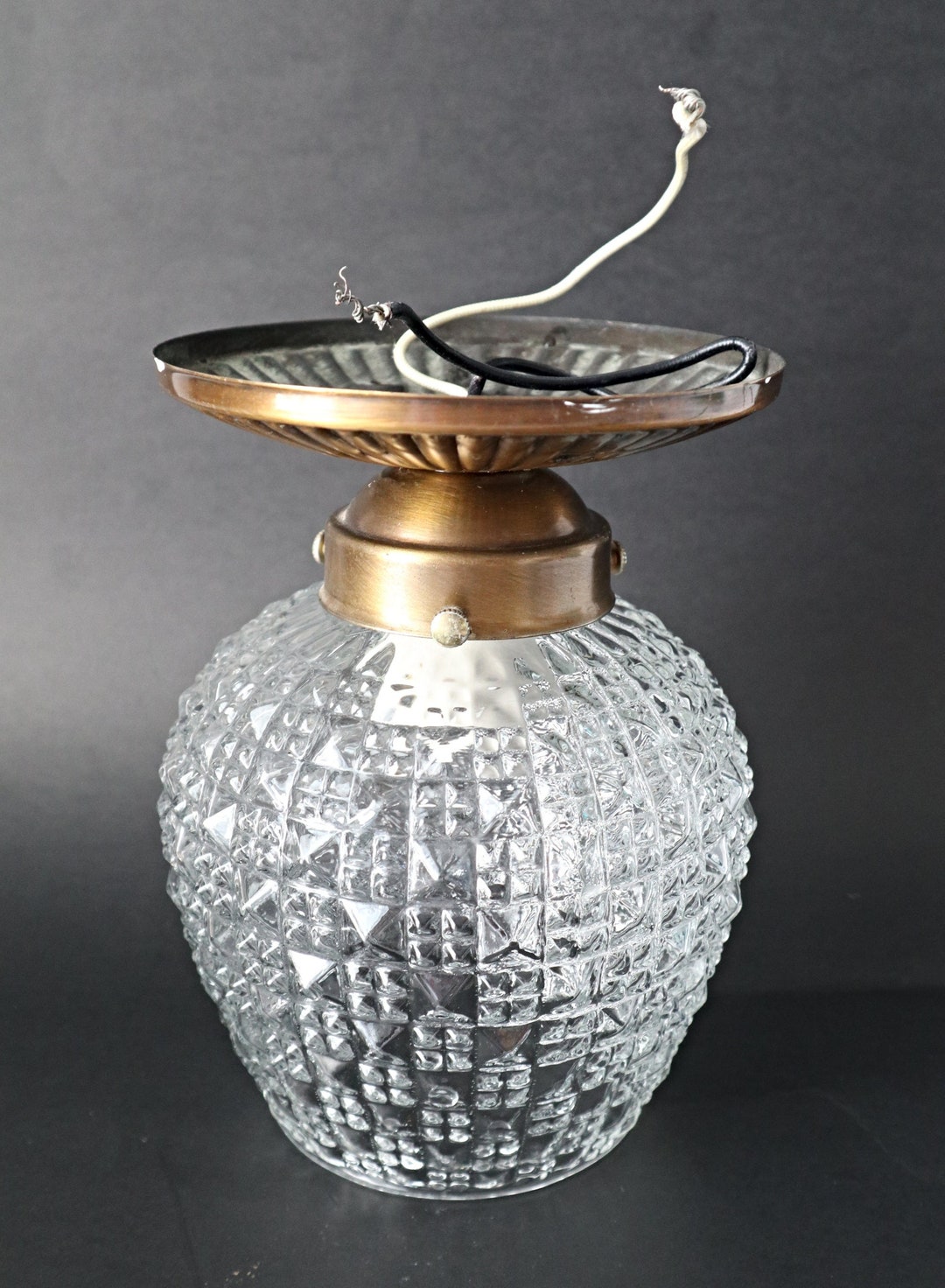 Vintage MCM Ceiling Light Clear Lamp Shade & Fixture - Etsy