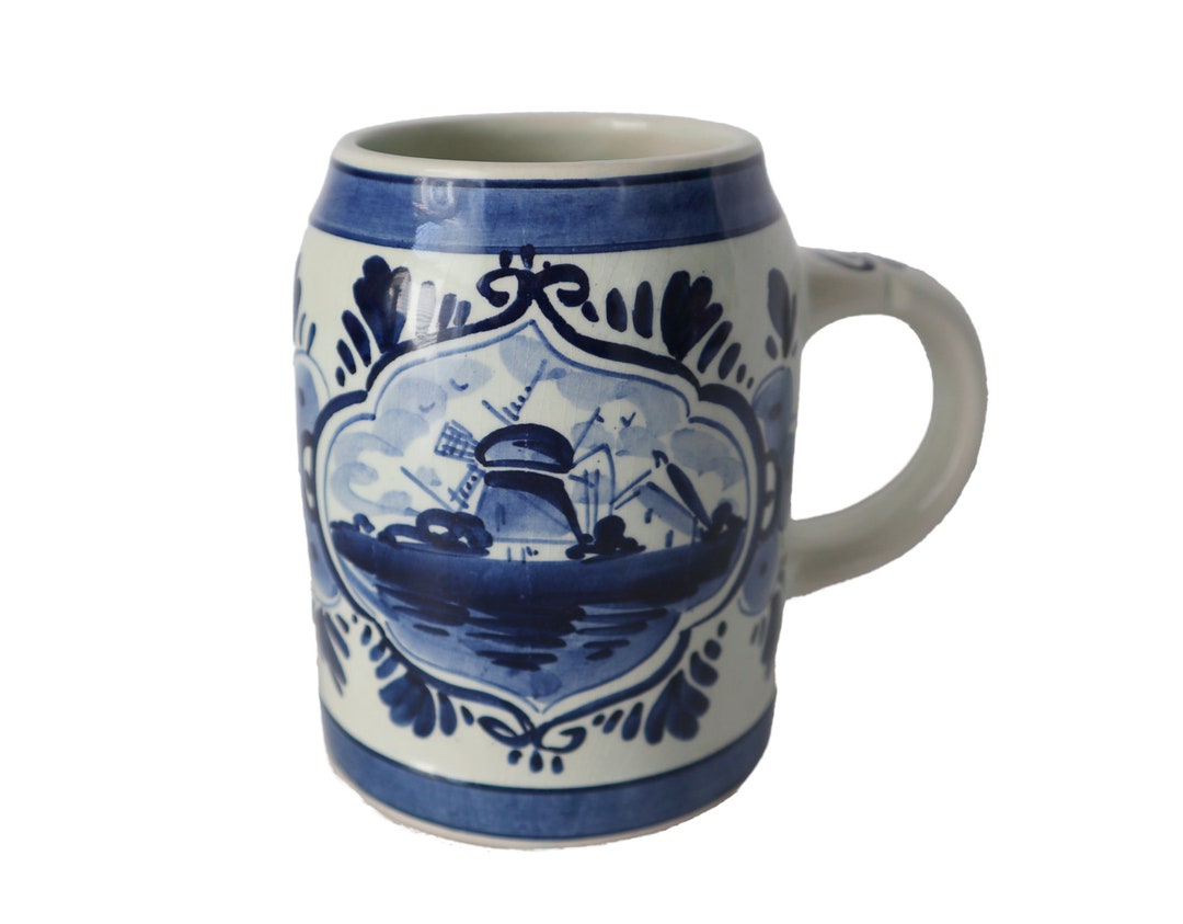 Vintage Delft Blue Mug Windmill Holland Delftware Delfts Beer Stein ...