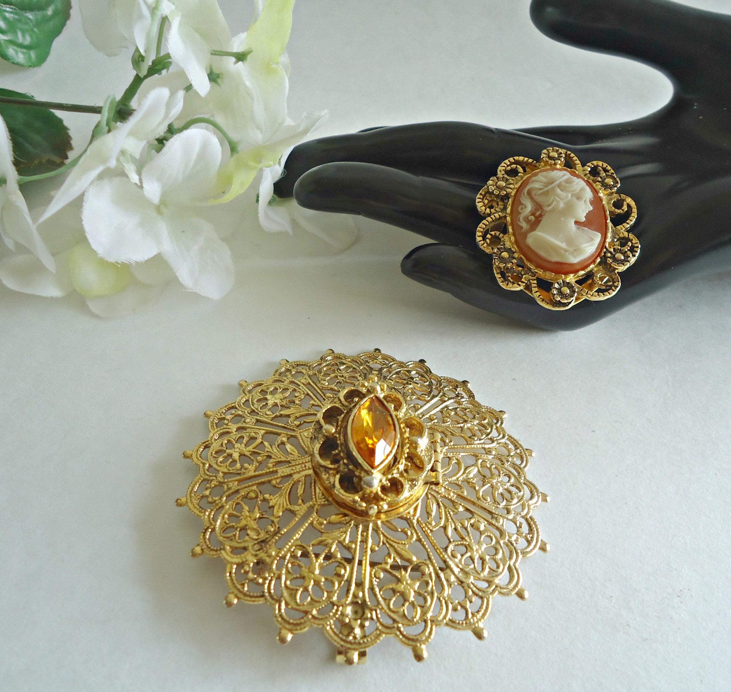 Vintage Brooch Perfume Holder & Cameo Scarf Clip | Etsy