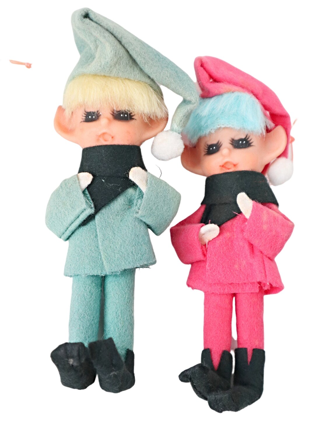 2 Vintage Made in Japan Pixie Elves With Hair and Felt Clothes - Etsy