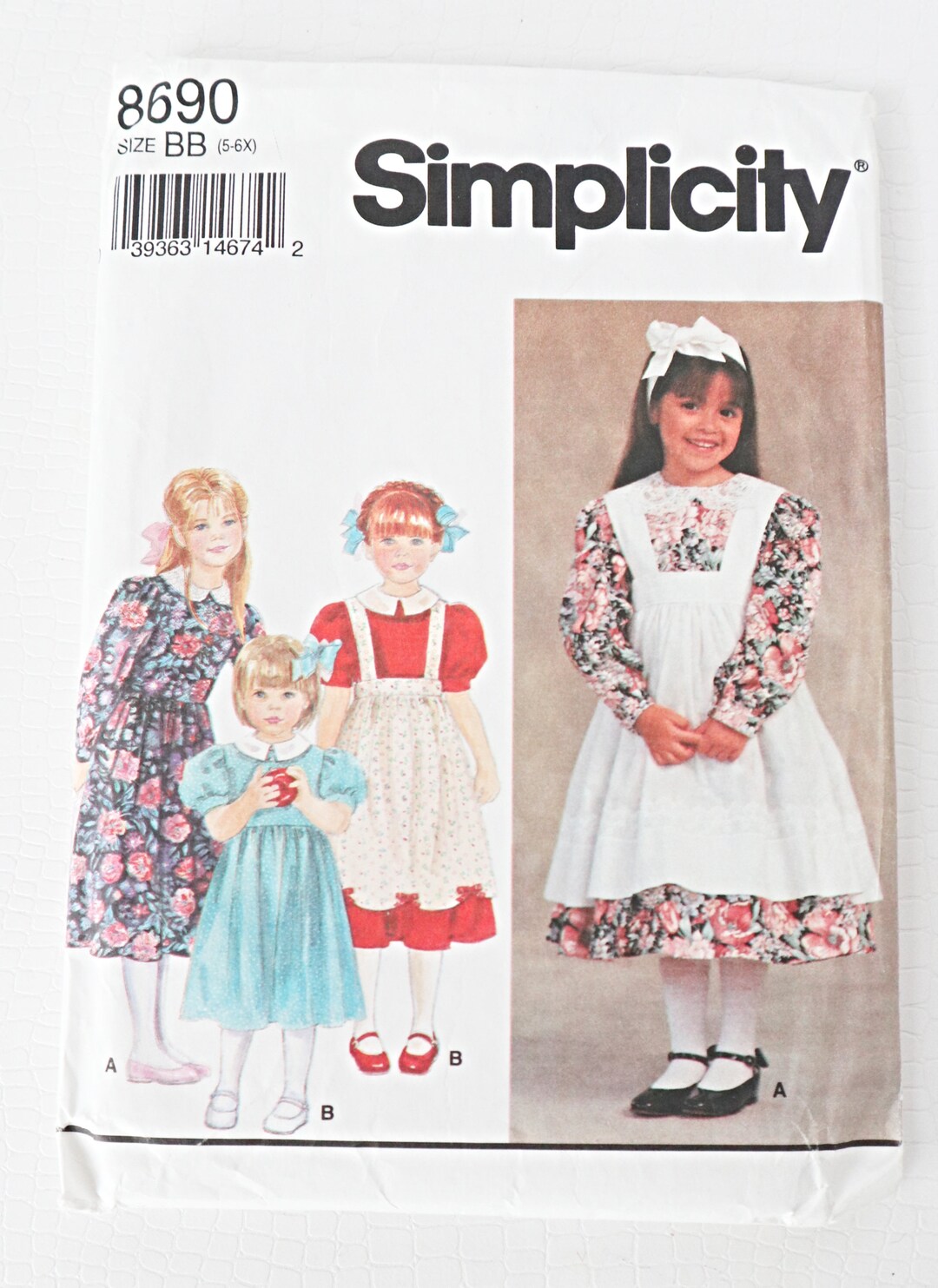 Vintage Simplicity 8690 Sewing Pattern Girl’s Dress and Pinafore Size 5 ...