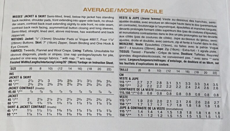 Vogue 1680 Sewing Pattern Misses Semi Fitted Jacket & Skirt Designer ...