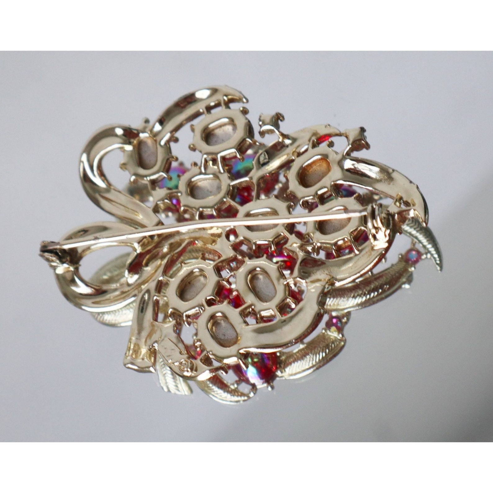 Vintage Coro Brooch Pin Mid Century Modern Red Glass Silver Tone - Etsy