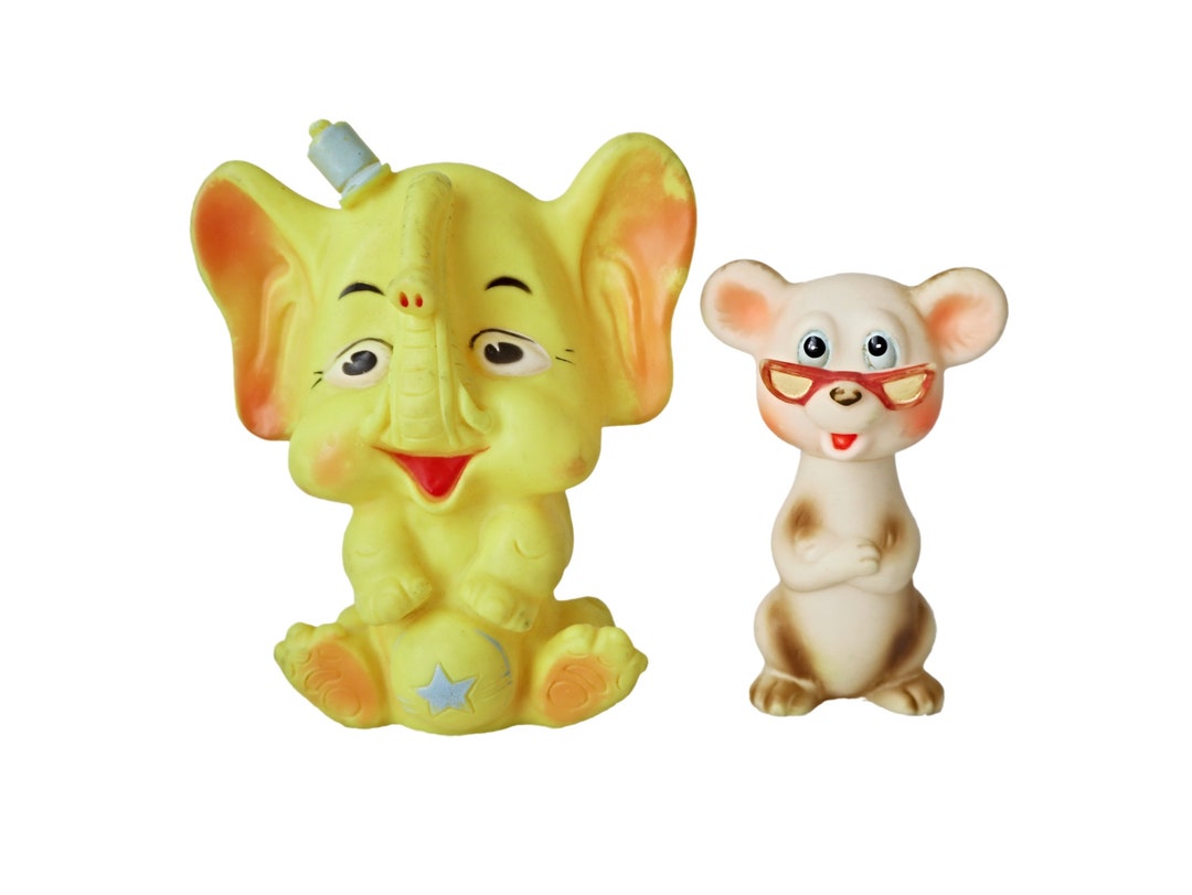 2 Vintage Rubber Squeak Toys Tilly Elephant Mouse 1950's Kitsch - Etsy