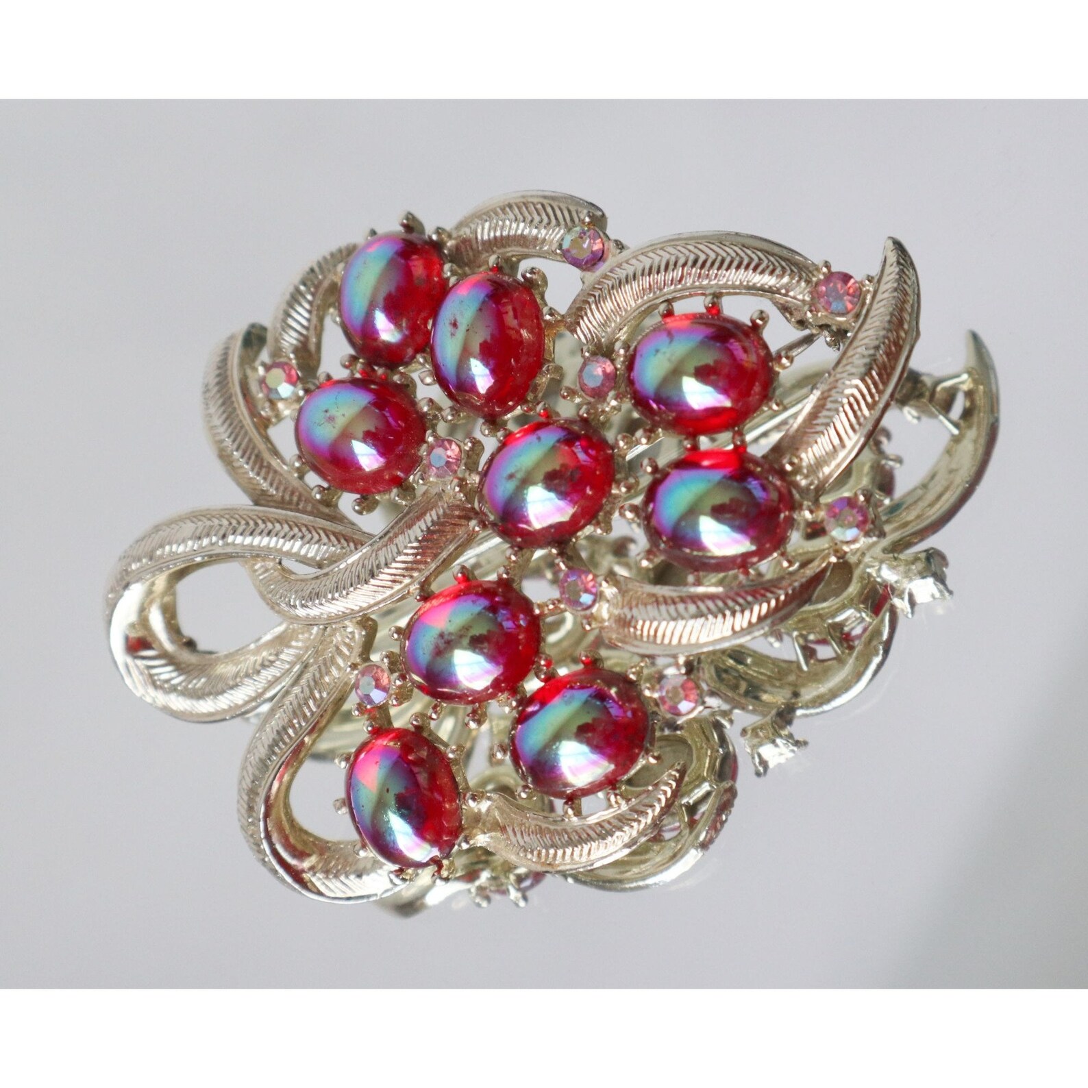Vintage Coro Brooch Pin Mid Century Modern Red Glass Silver Tone - Etsy