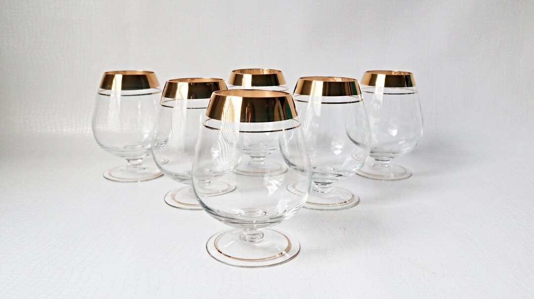 6 Vintage Brandy Cognac Snifters Gold Trim Stemware MCM Barware - Etsy