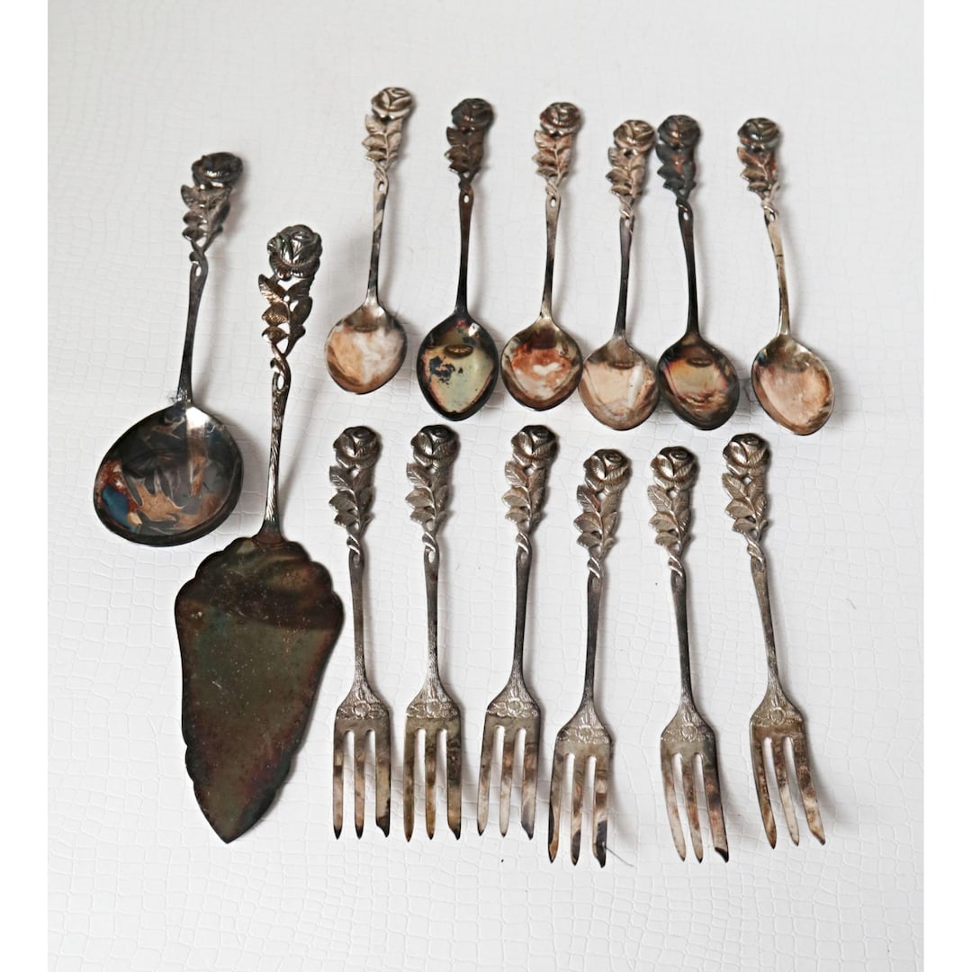 Vintage Antiko 100 Silver-plated Dessert Fork Spoon Set Cake Server ...