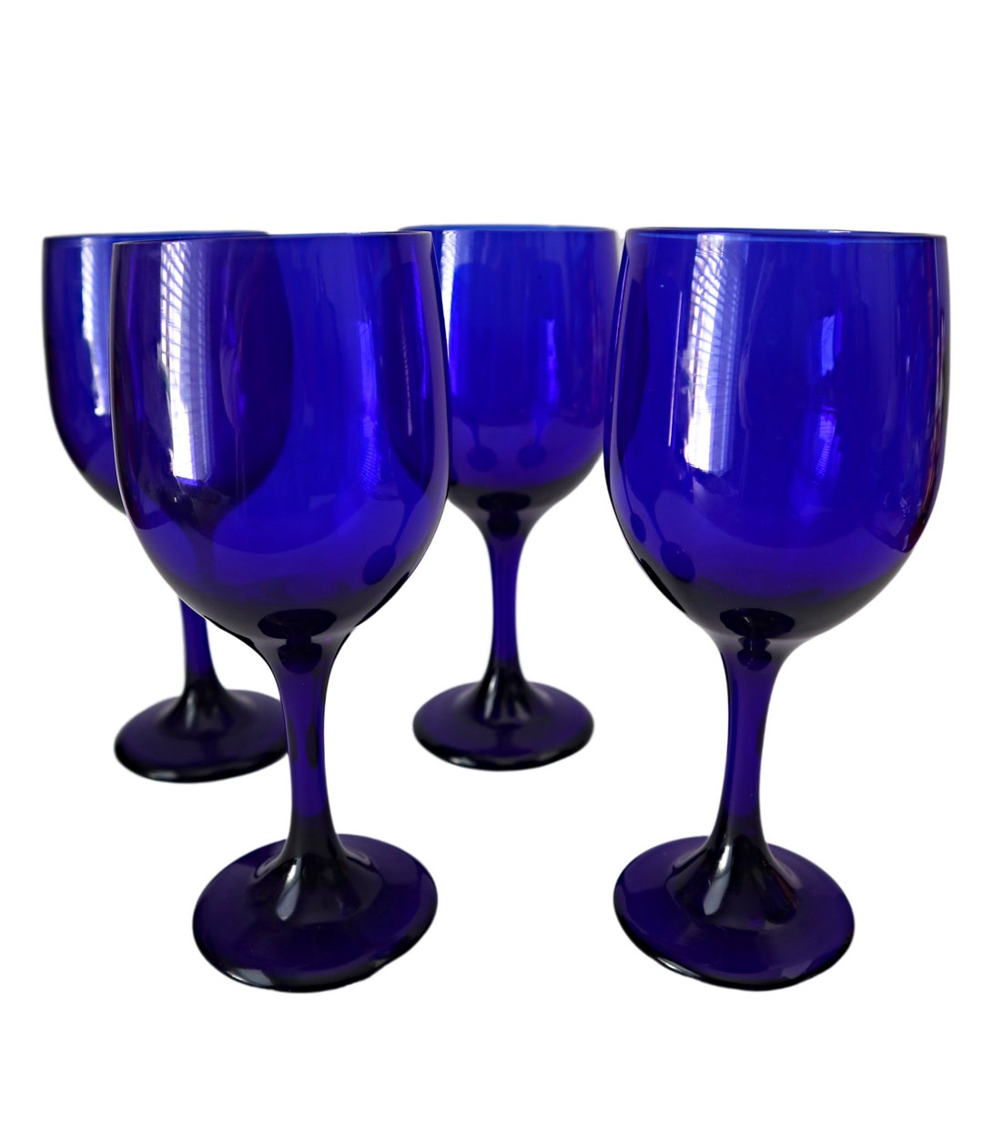 4 Vintage Cobalt Blue Wine Glasses Goblets Barware Etsy