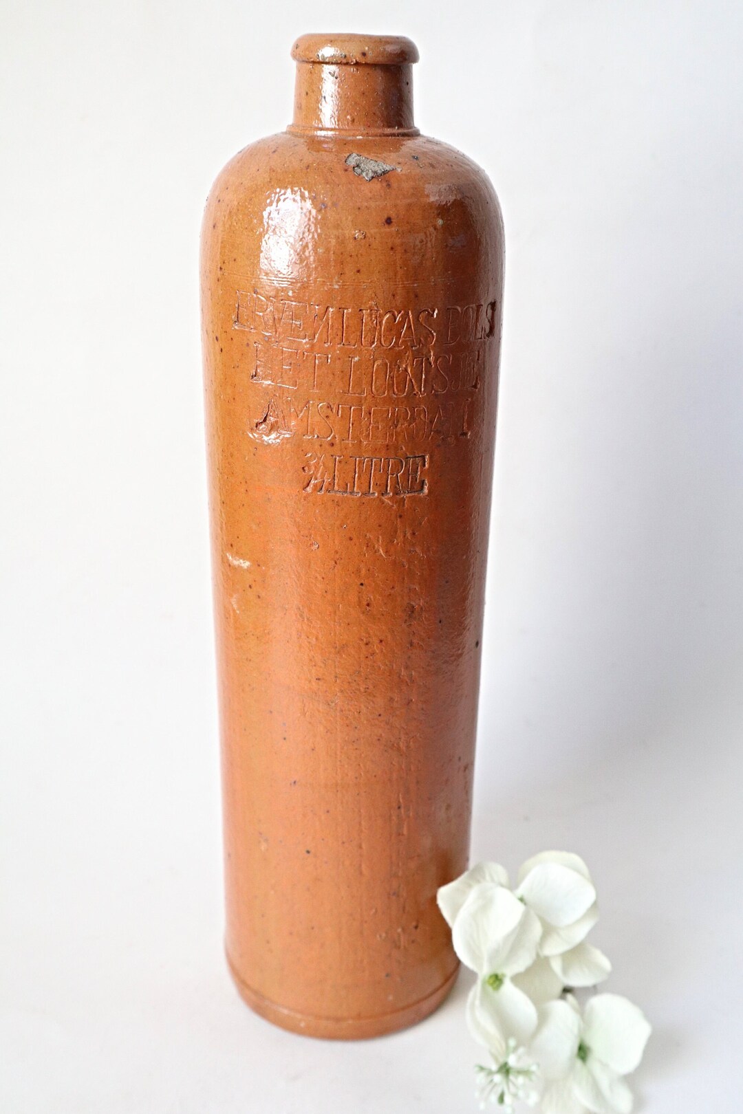 Antique ERVIN LUCAS BOLS Stone Ware Hand Made Clay Bottle Holland 1800s ...