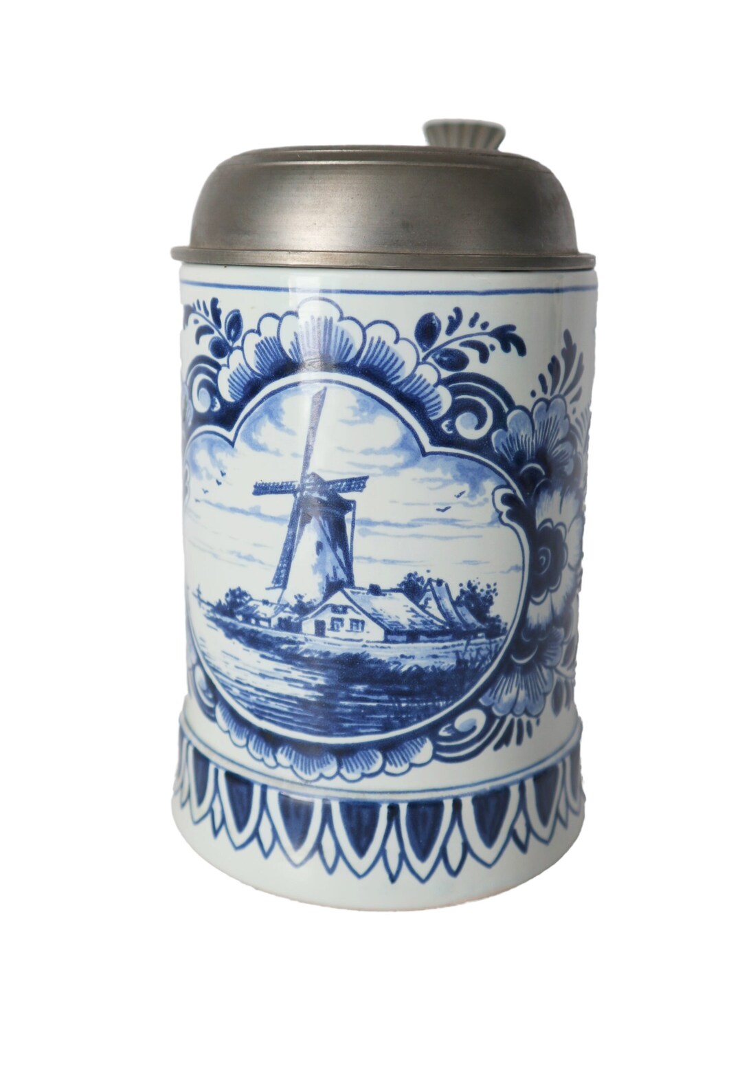Vintage Delft Blue Mug With Lid Windmill Holland Delftware Delfts Beer ...