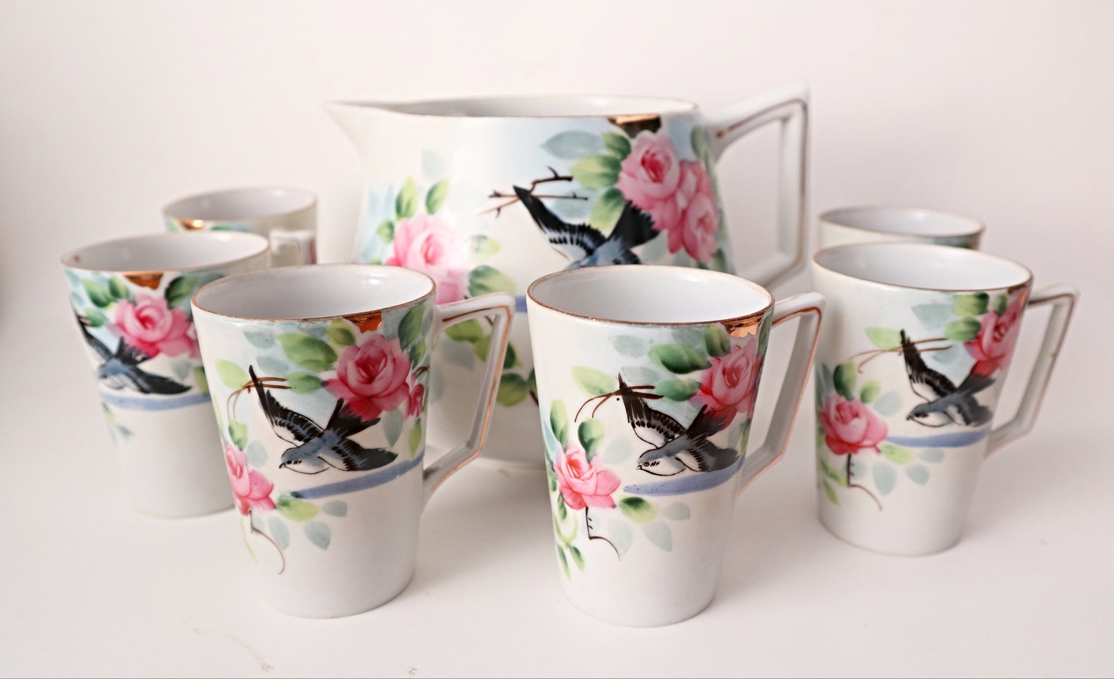 Antique Nippon Hand Painted Lemonade Set Bird Handled Mugs - Etsy