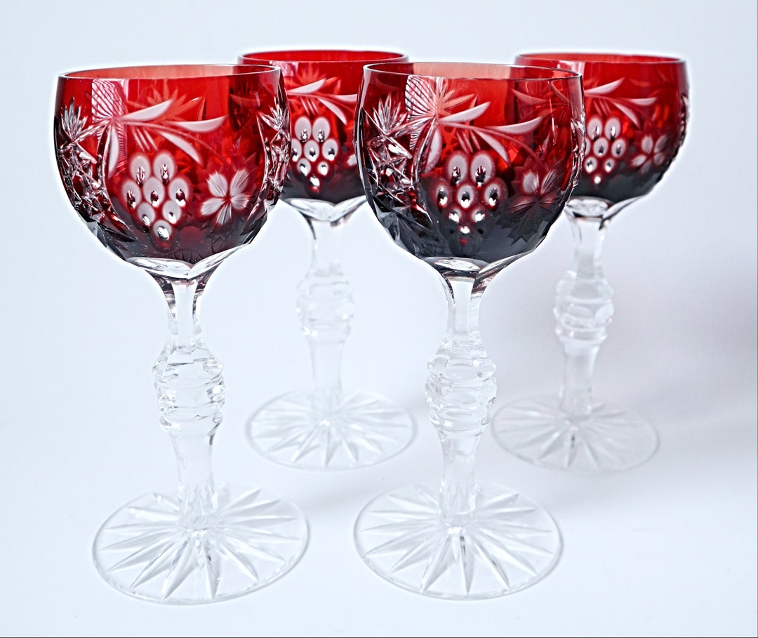 4 Vintage Ruby Red Crystal Cut Wine Glasses Nachtmann Traube - Etsy