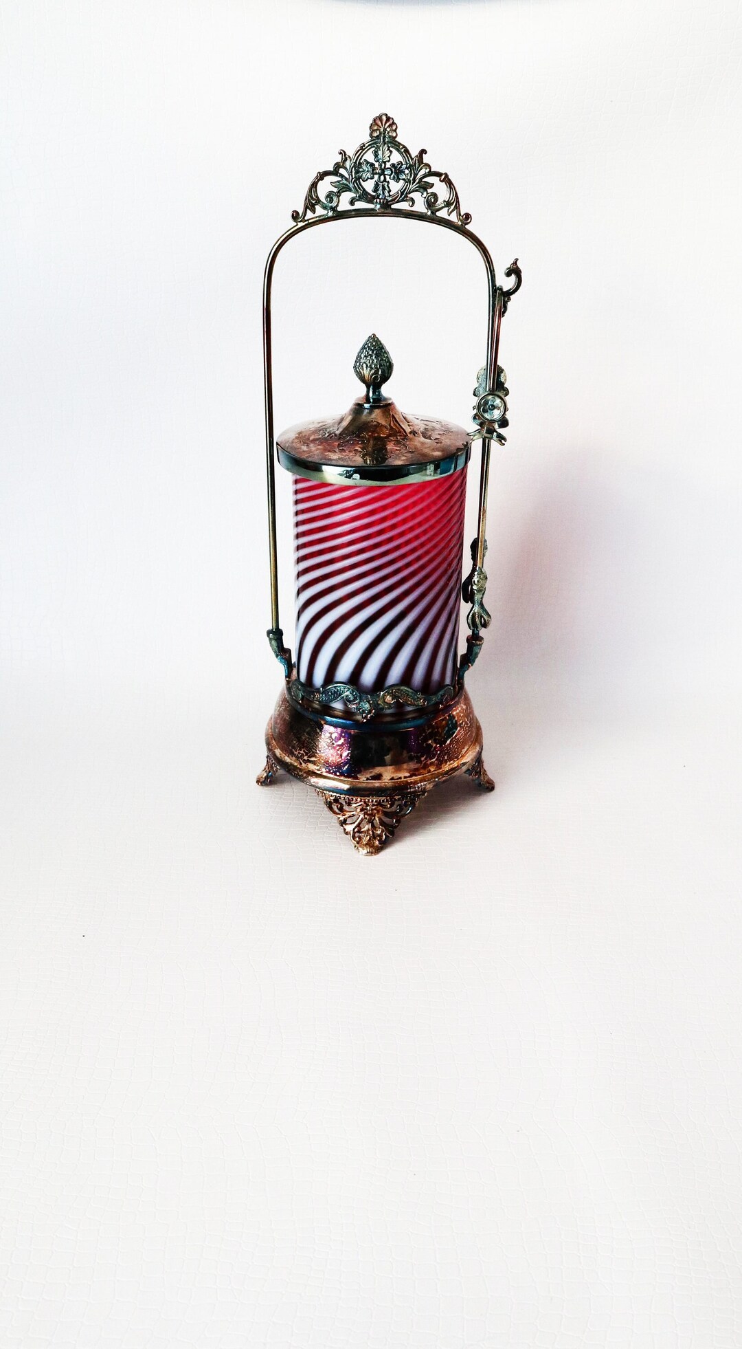 Antique Victorian Pickle Castor Cranberry Opalescent Swirl Silver ...
