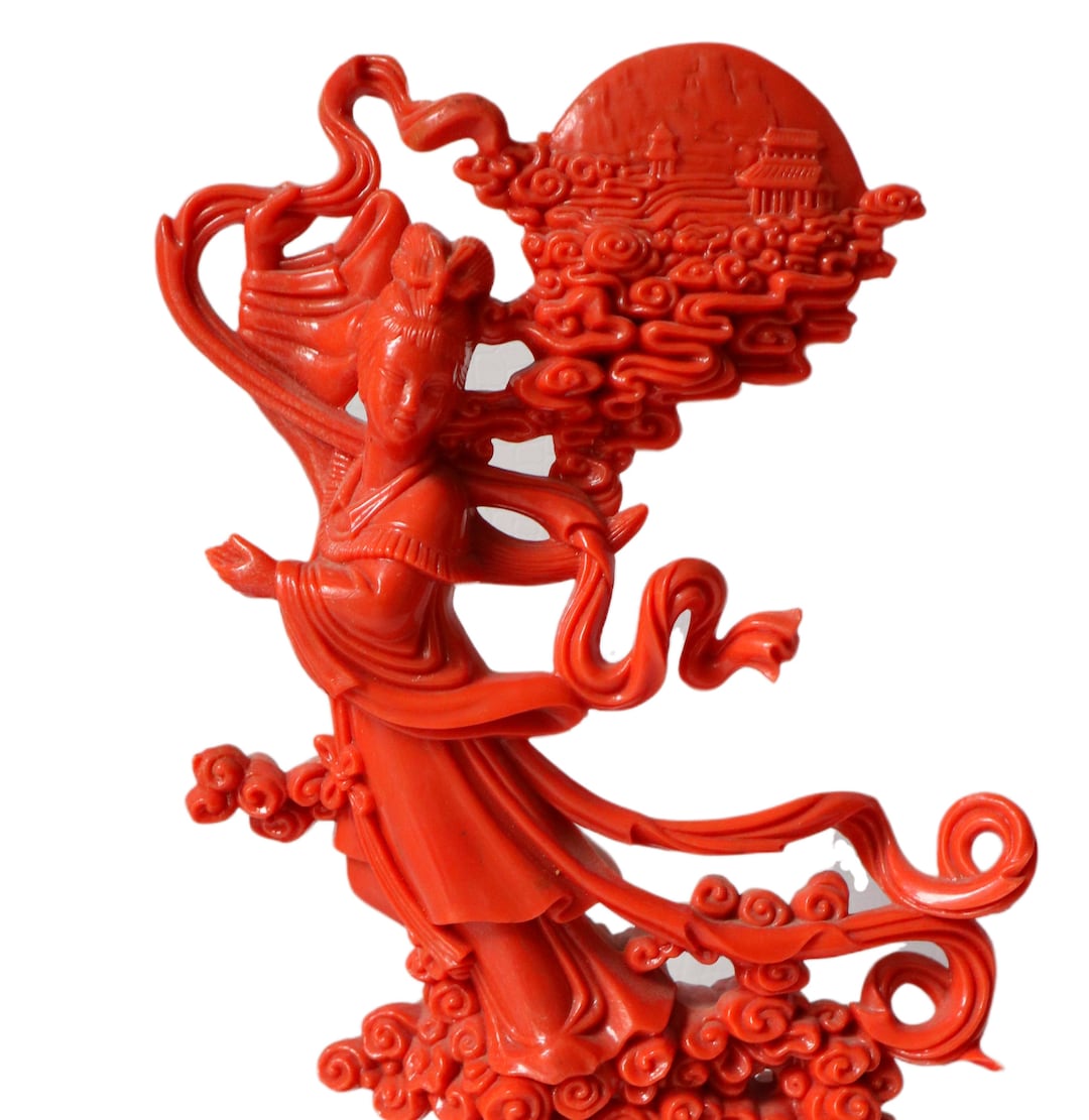 Chinese Moon Hare Rabbit Goddess Chinese Fairy Statue Coral - Etsy