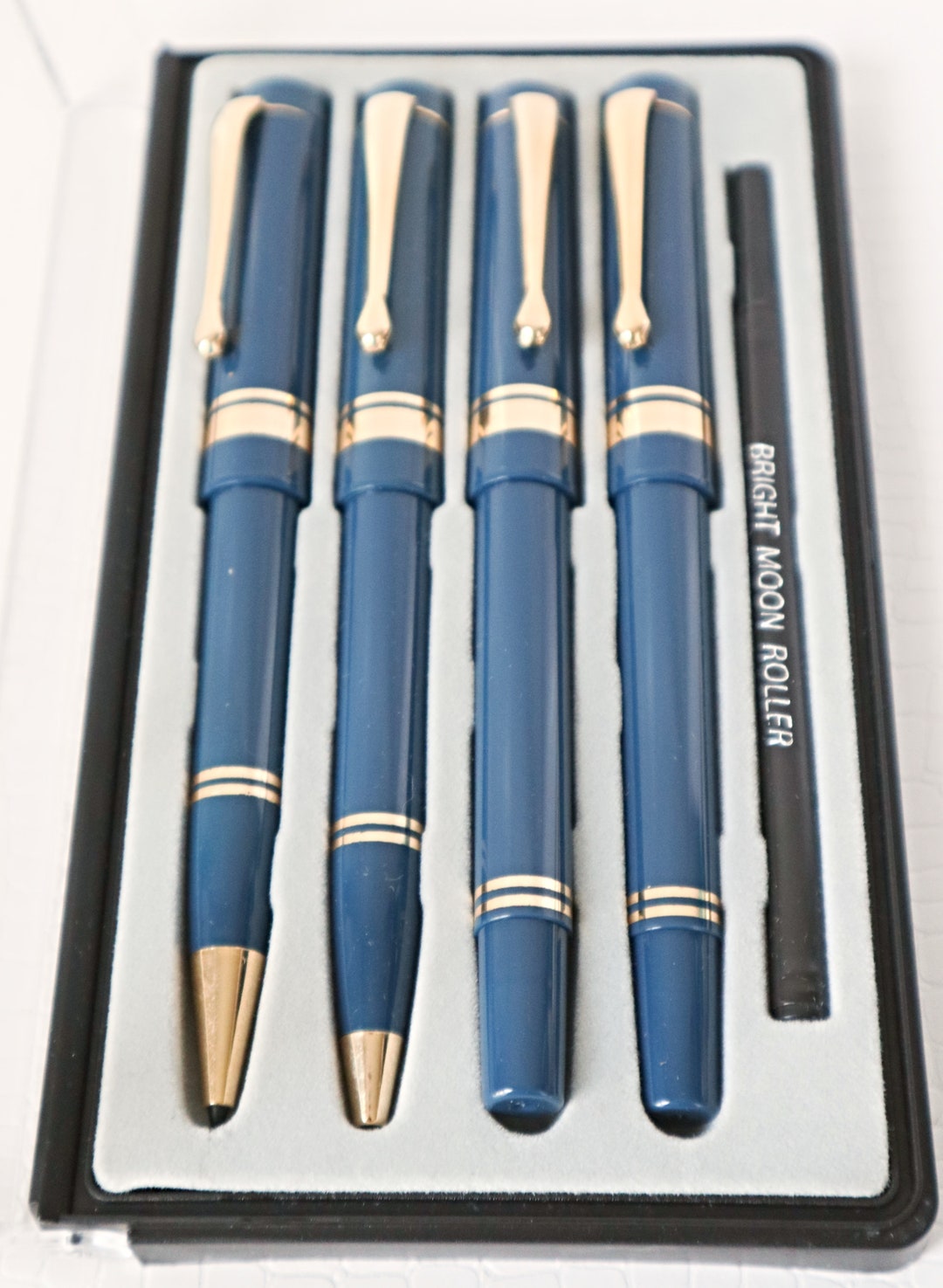 Vintage Bright Moon Roller 5 Pc Pen Set Mechanical Pencil Fountain Pen ...