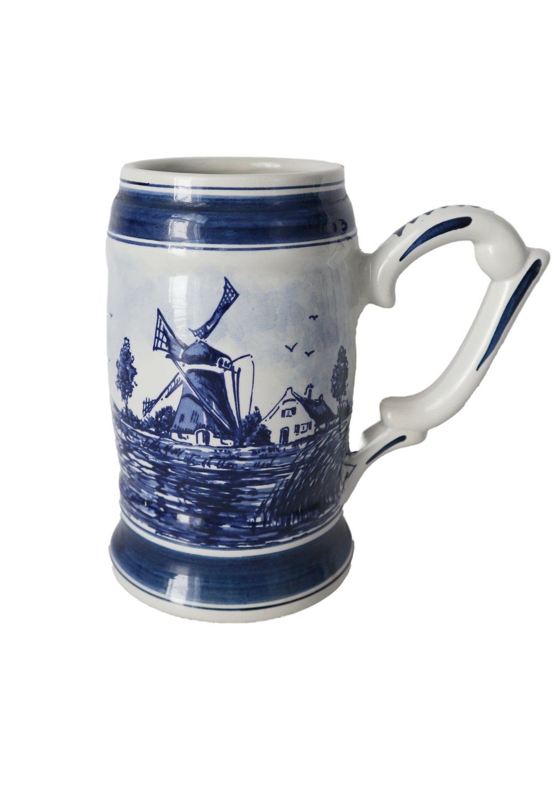 Vintage Delft Blue Mug With Lid Windmill Holland Delftware Delfts Beer ...