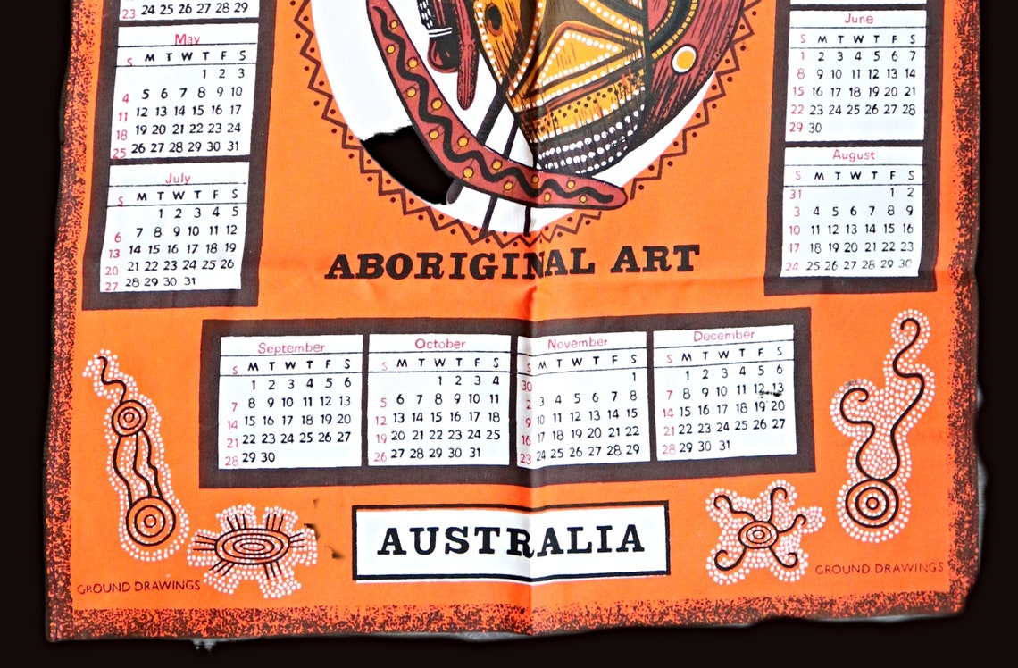 Retro Vintage Calendar 1975 Aboriginal Art of Australia Tea Towel ...