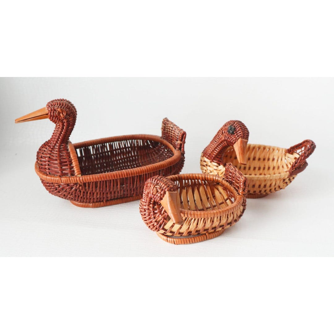 3 Vintage Wicker Ducks Geese Baskets Wooden Beaks - Etsy